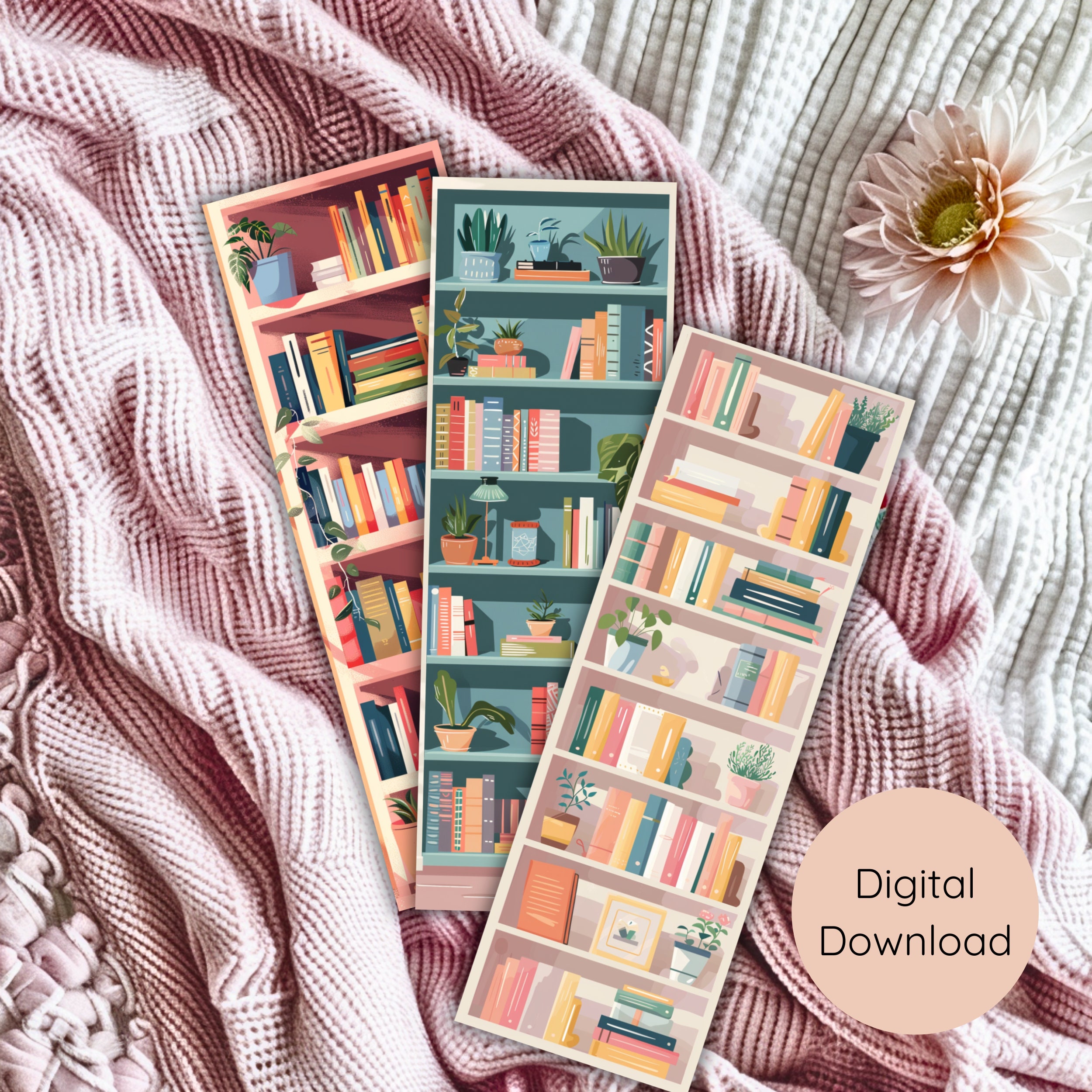 Bookshelf Bookmark Printable Bookmark Digital Bookmark Bookmark PNG ...
