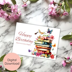 Printable Birthday Card for Readers | Watercolor Book Stack | Book Worm ...