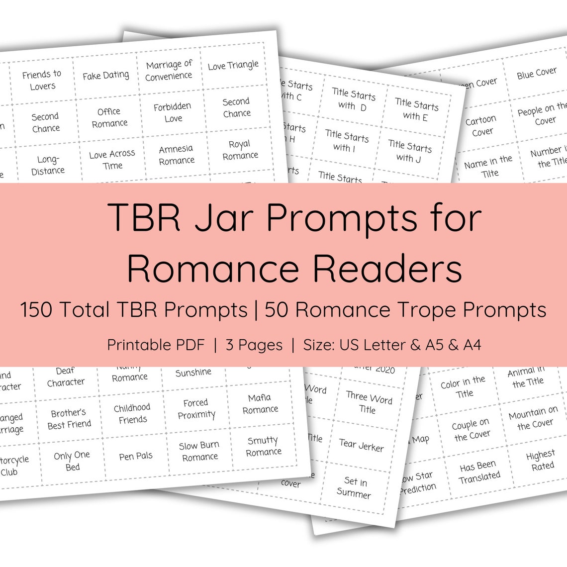 TBR Jar Prompts Romance Reader TBR Cards Printable TBR Reading ...
