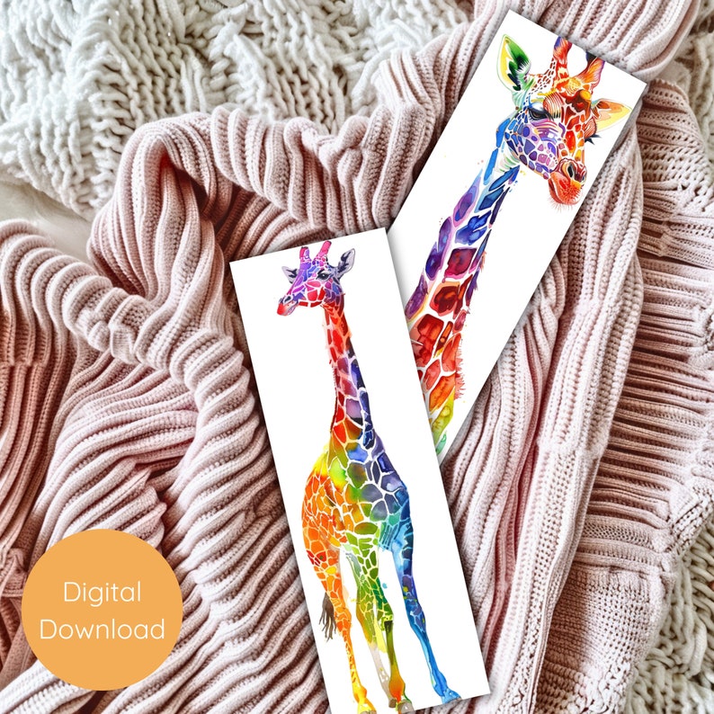 Giraffe Bookmark Printable Bookmark Rainbow Bookmark Watercolor ...