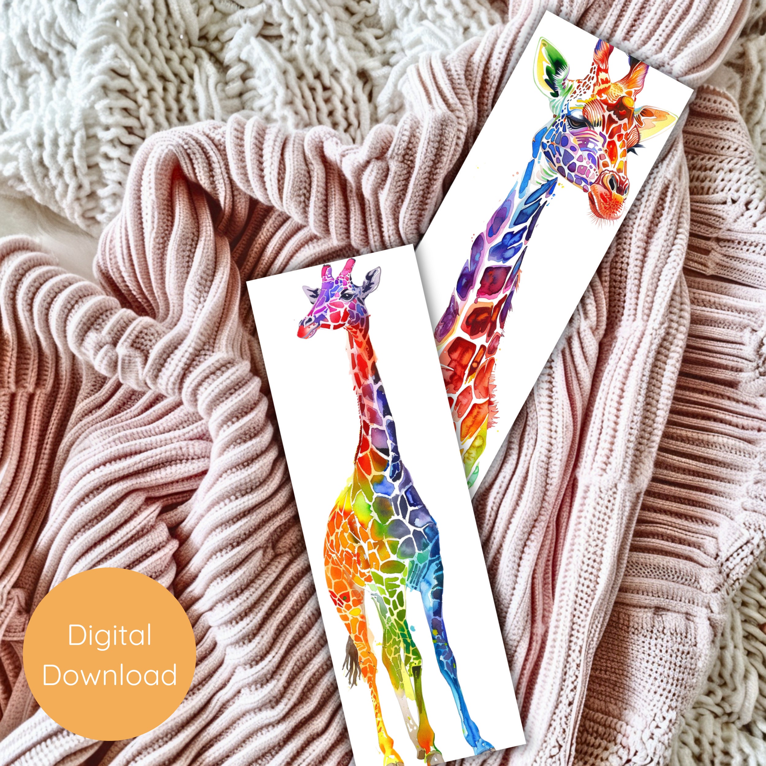 Giraffe Bookmark Printable Bookmark Rainbow Bookmark Watercolor ...