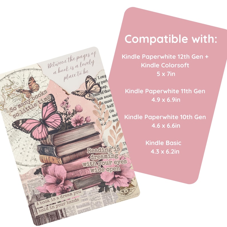 Printable Kindle Insert for Clear Case | Pink Vintage Kindle Insert ...