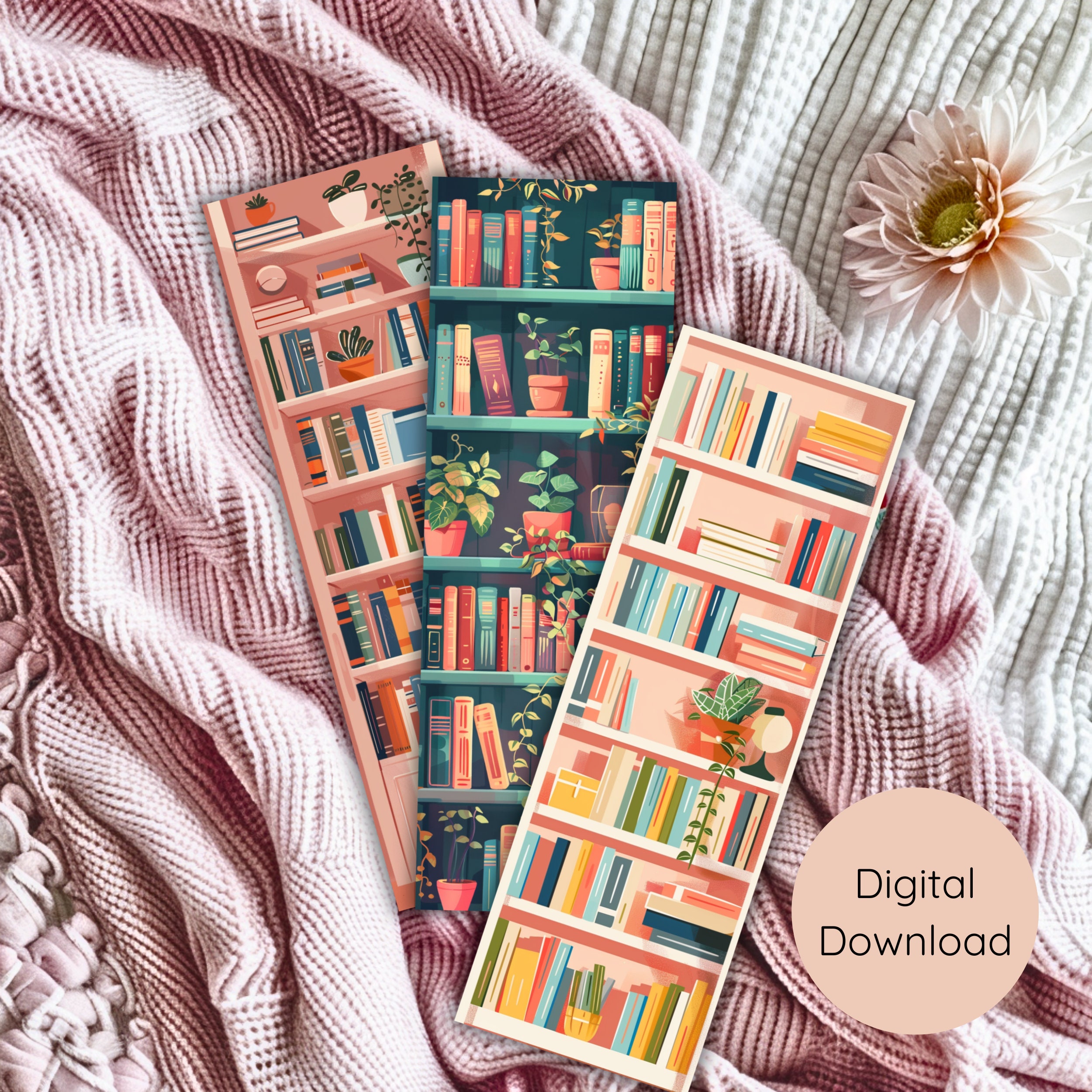 Bookshelf Bookmark Printable Bookmark Digital Bookmark Bookmark PNG ...