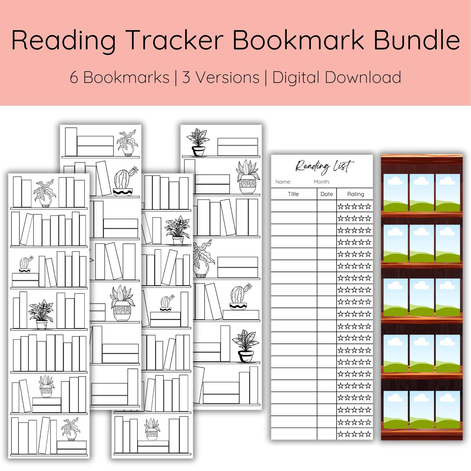 Bookshelf Bookmark Bookmark Tracker Reading Tracker Printable Bookmark ...