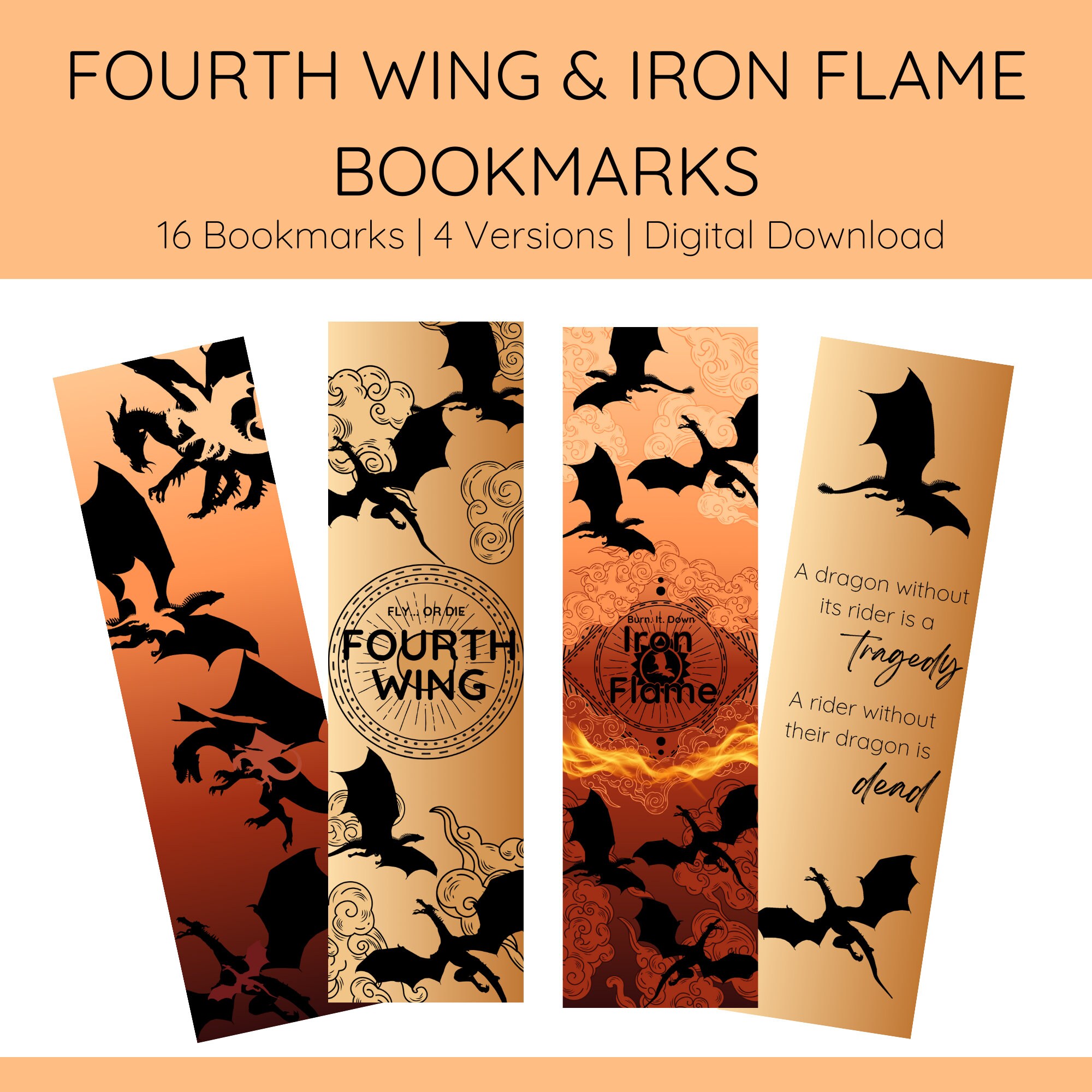 Printable Fourth Wing Bookmarks Fourth Wing Series Inspired Bookmarks ...