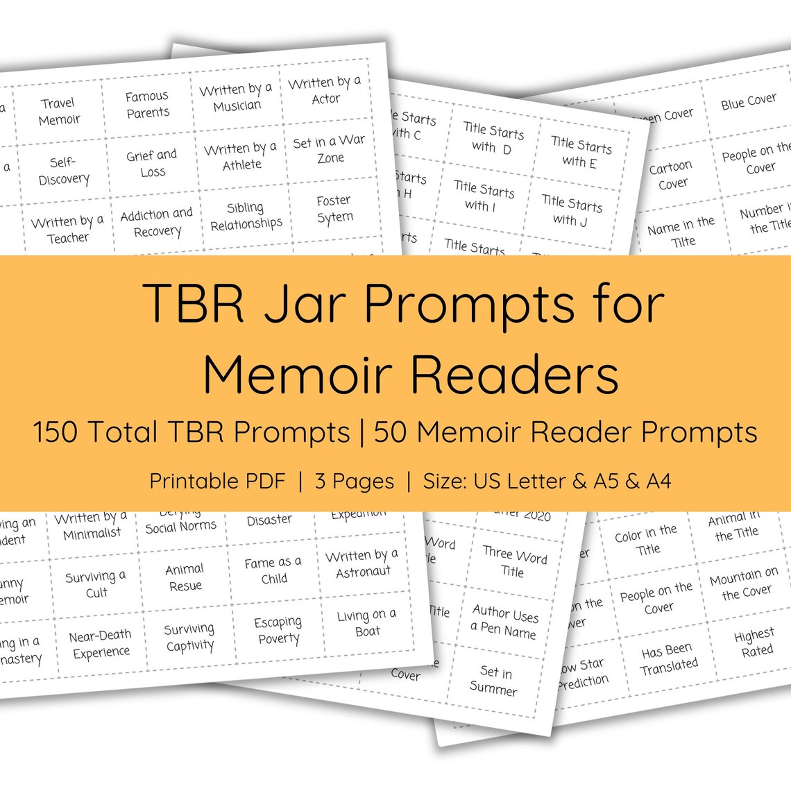 TBR Jar Prompts | Memoir Reader | TBR Cards | Printable TBR | Reading ...