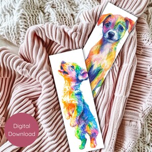 Printable Watercolor Rainbow Puppy Bookmarks Digital Download - Etsy