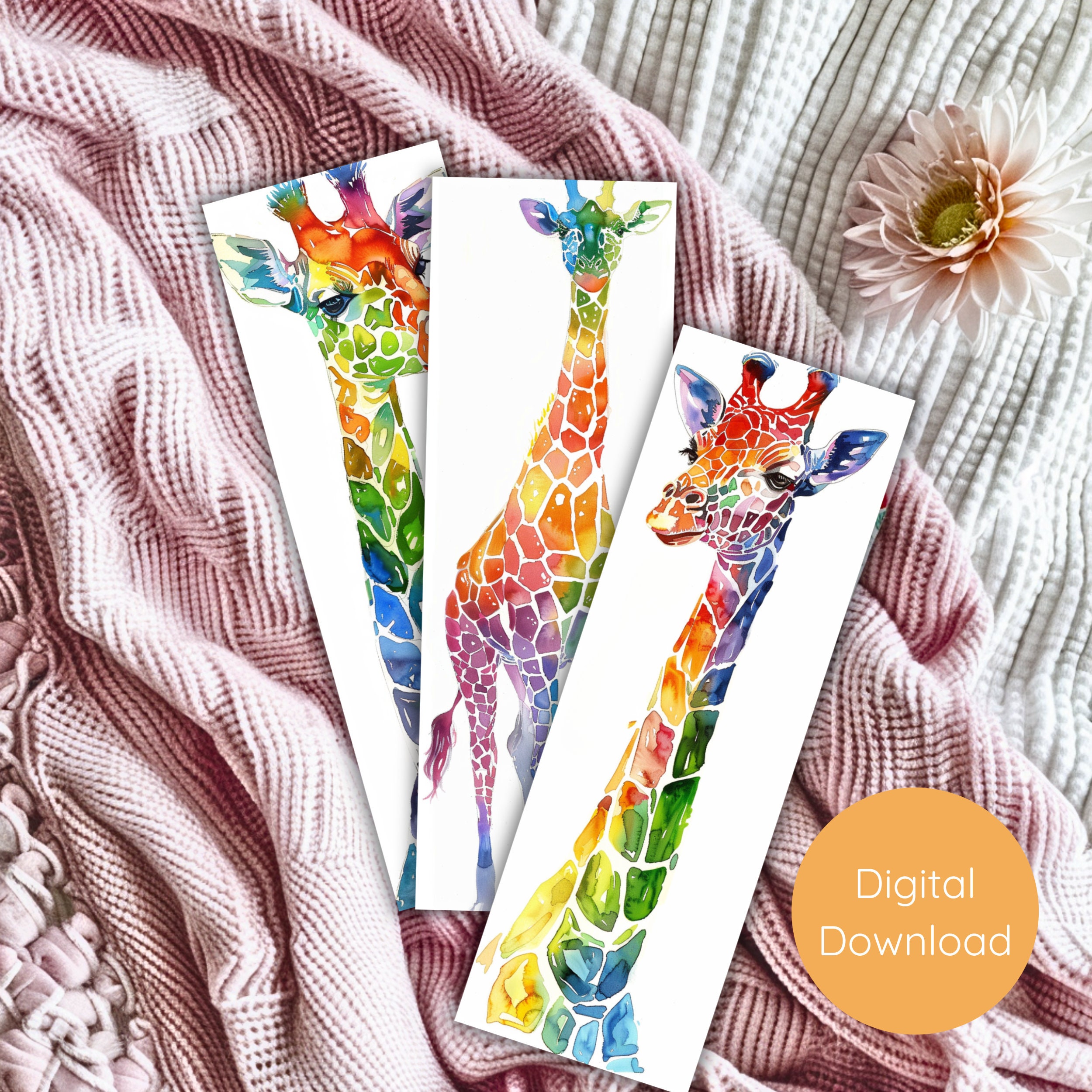 Giraffe Bookmark Printable Bookmark Rainbow Bookmark Watercolor ...