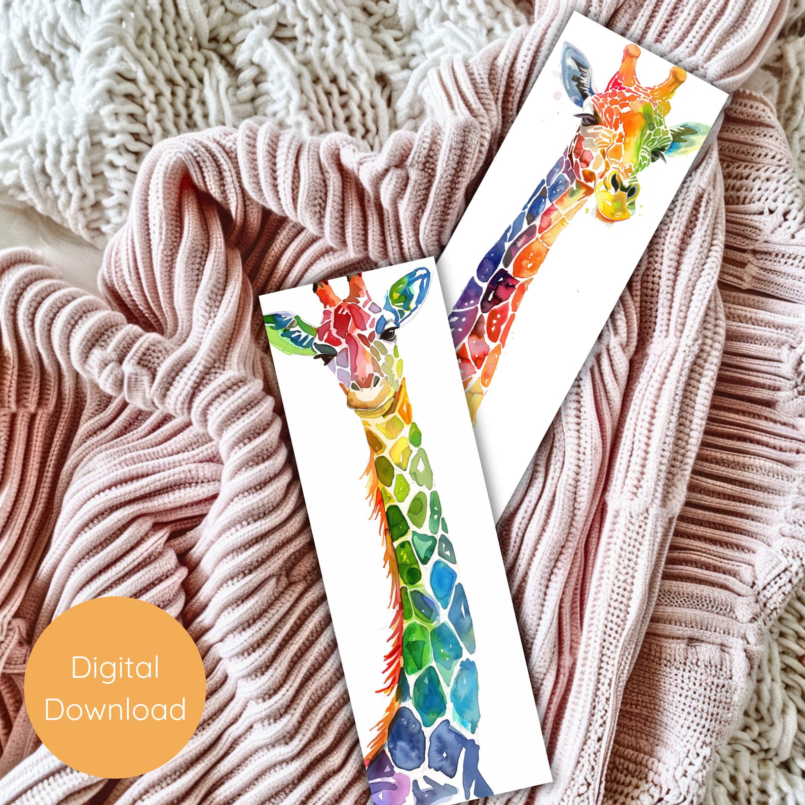 Giraffe Bookmark Printable Bookmark Rainbow Bookmark Watercolor ...