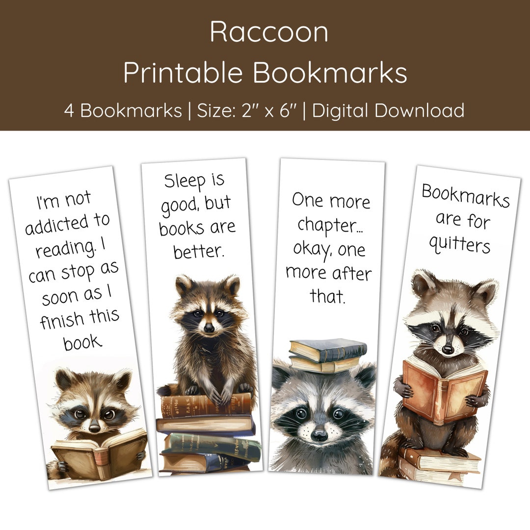 Raccoon Bookmarks Printable Bookmarks Bookmark PNG Cute Bookmarks ...