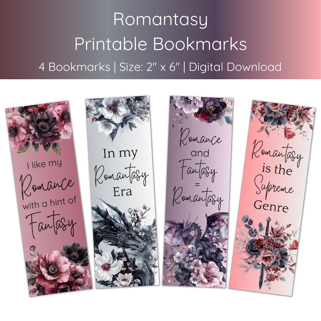 Romantasy Bookmarks | Printable Bookmarks | Bookmark PNG | Romance ...