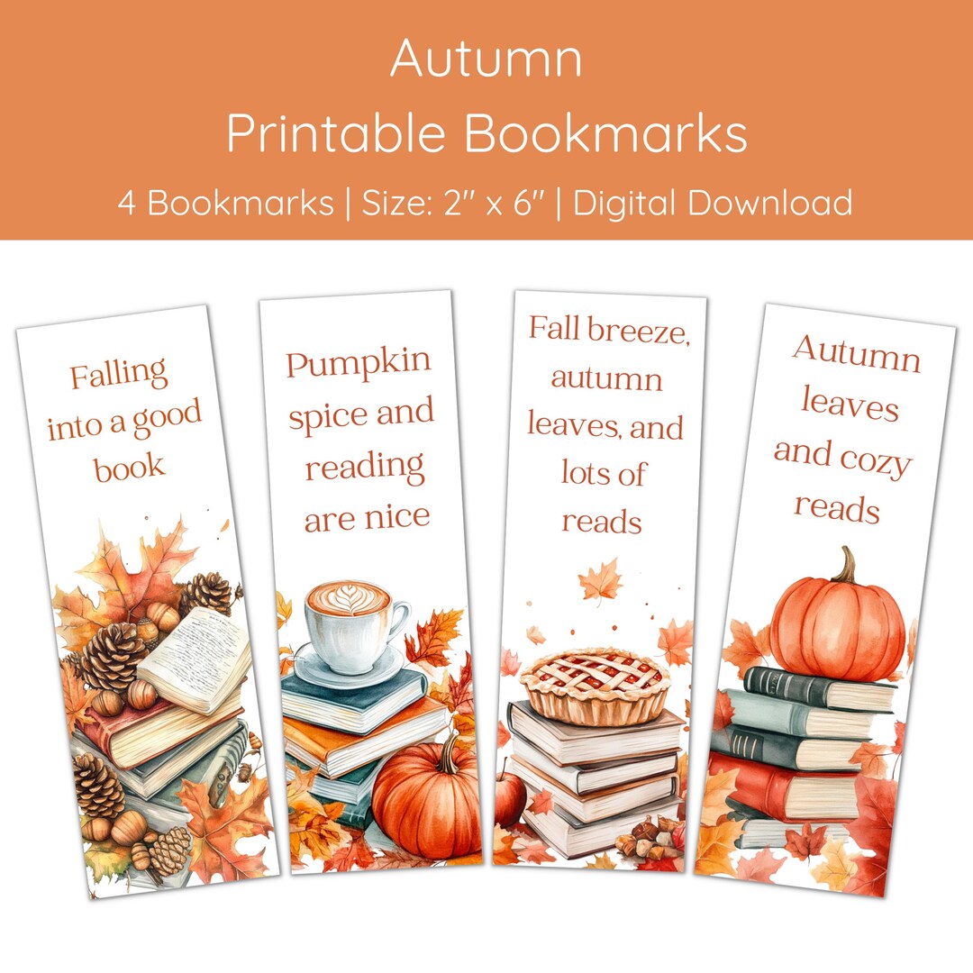 Printable Autumn Bookmarks With Reading Quotes - Digital Download - Etsy