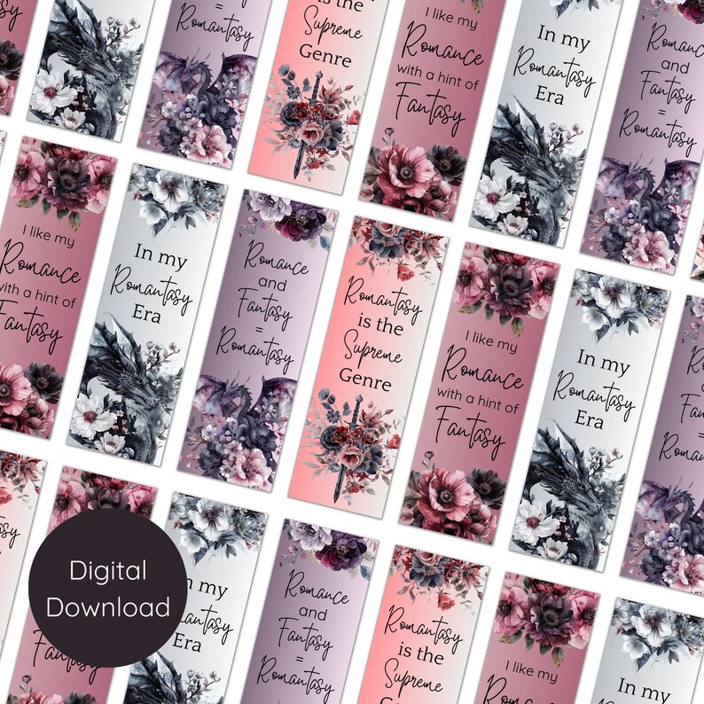 Romantasy Bookmarks Printable Bookmarks Bookmark PNG Romance Bookmark ...