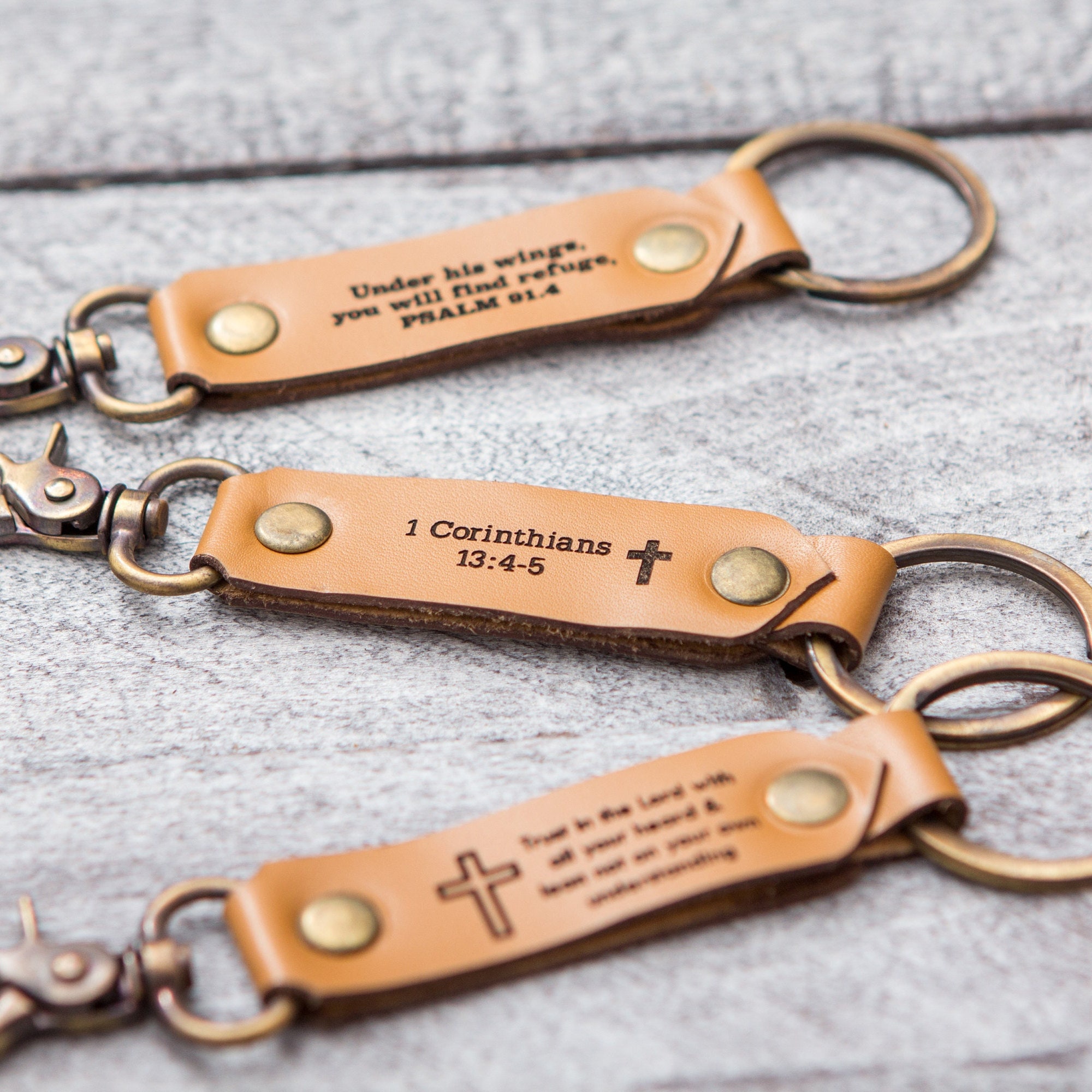 Personalized Leather Key Chain Fob Travel Bag Tag Keychain, Bible Verse ...