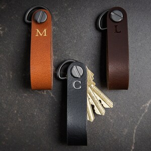 Embossed Leather Strap Key Chain (initial) - Personalized Initial Key ...