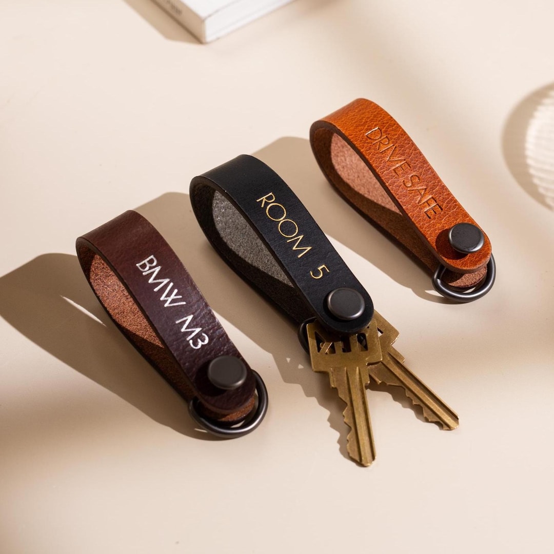Embossed Leather Strap Keychain (XS Name) - Custom Initial Key Holder ...