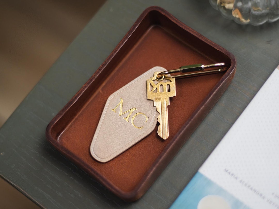 Embossed Monogram Diamond Leather Keychain (cream) - Modern Key Rings ...