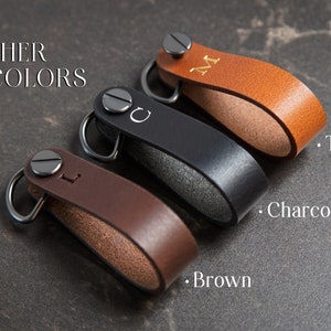 Embossed Leather Strap Key Chain (initial) - Personalized Initial Key ...