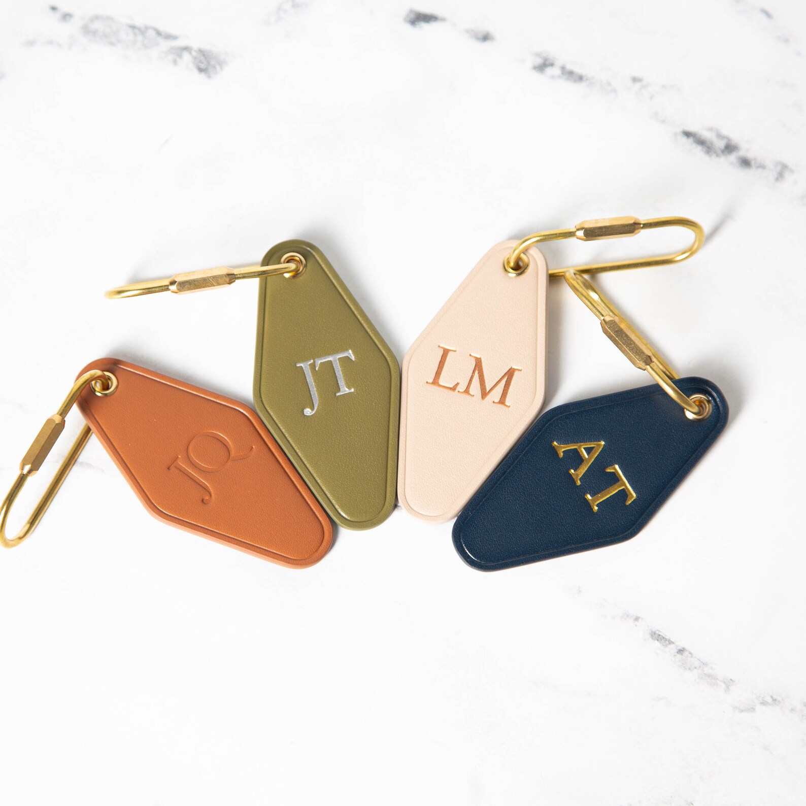 Embossed Diamond Leather Keychain (initials) - Personalized Leather ...