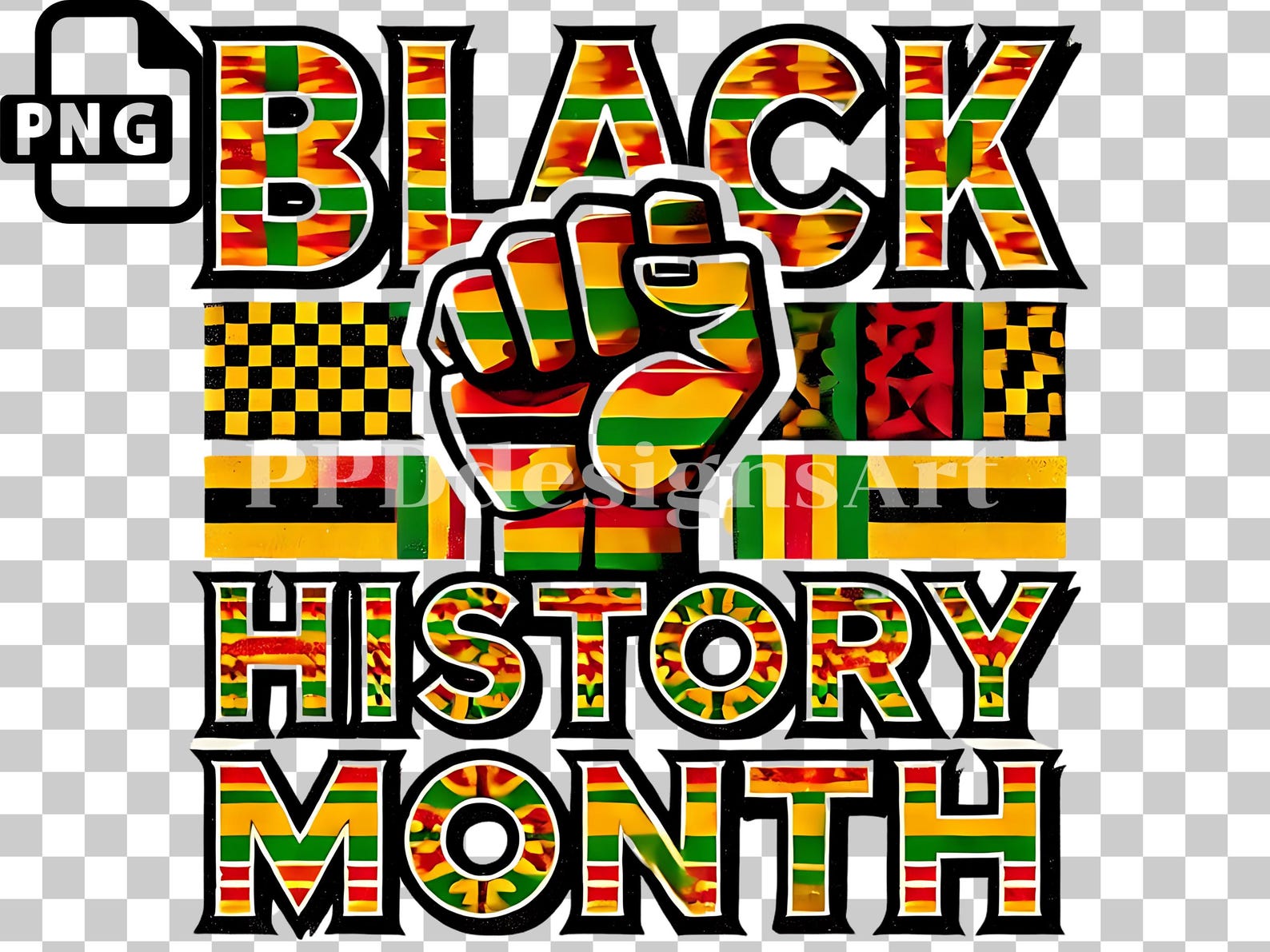 Black History Month PNG | Afrocentric Fist Clipart | Kente Pattern ...