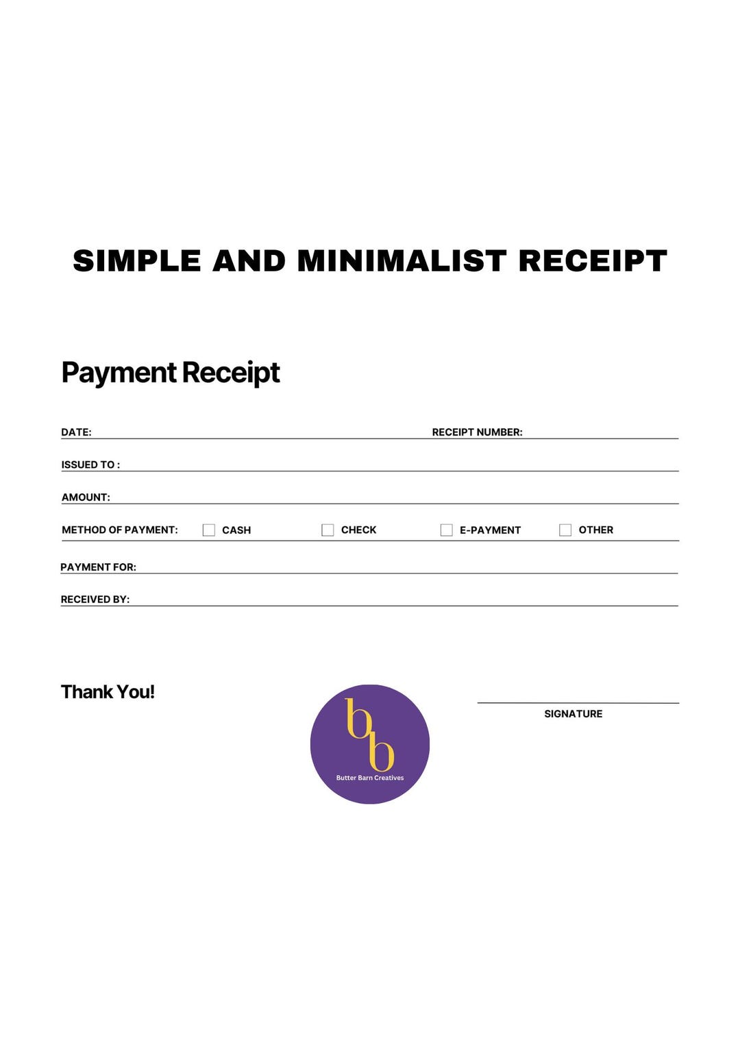Simple Receipt Template, Printable Digital Receipt, Minimalist Business ...