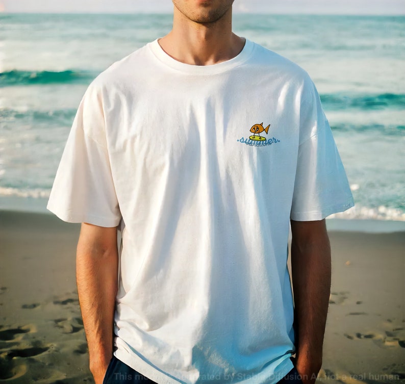 Summer Vibes , Fish Surfer T-shirt , Sea Sand and Beach , Ocean Wave ...