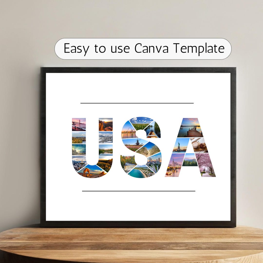 USA Photo Collage Canva Template, USA Bucket List Trip Keepsake, USA ...