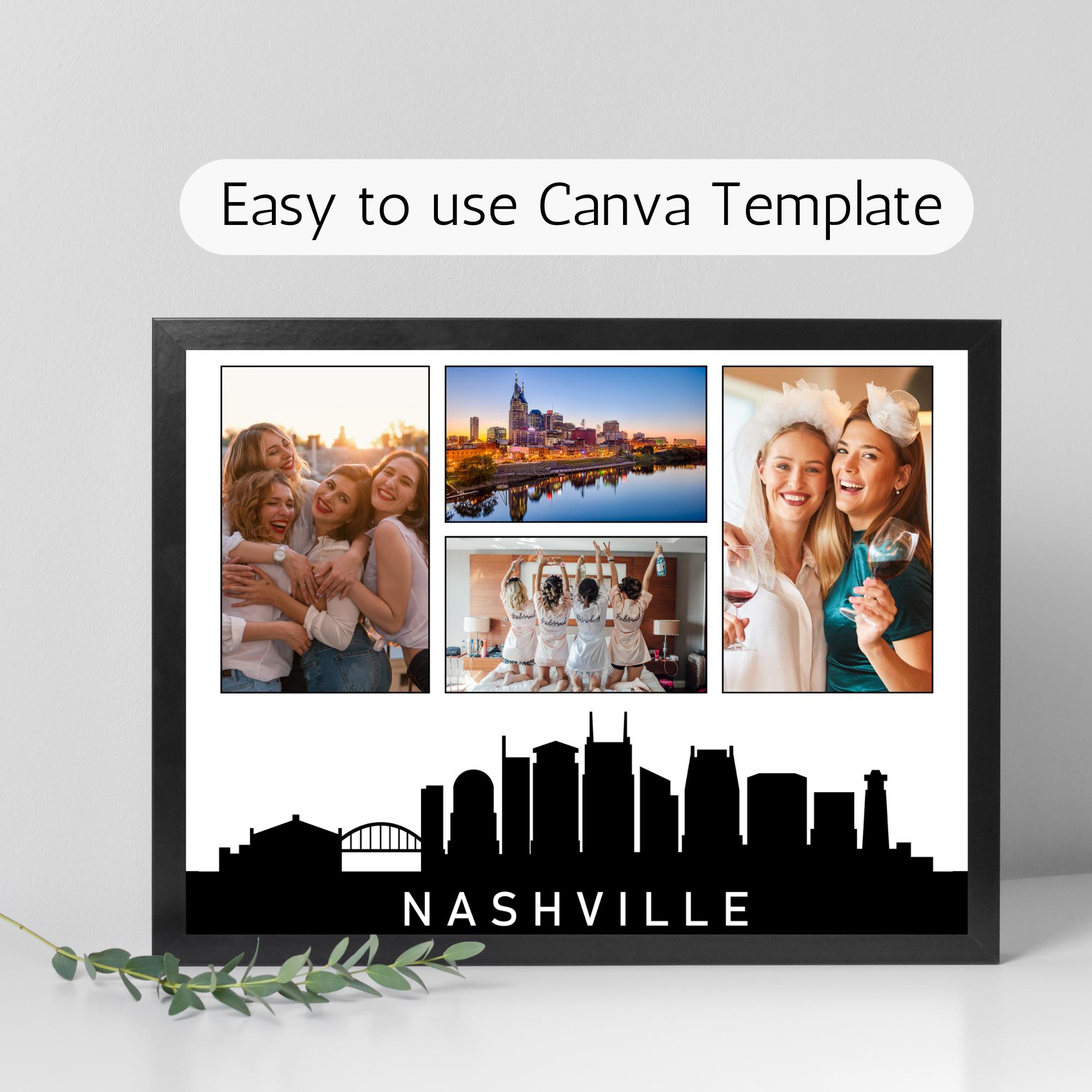Nashville Bachelorette Party Photo Collage Canva Template, Nashville ...