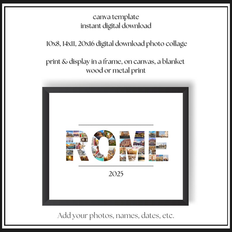 Rome Photo Collage Canva Template, Rome 2025 Trip Keepsake, Rome 2025 ...