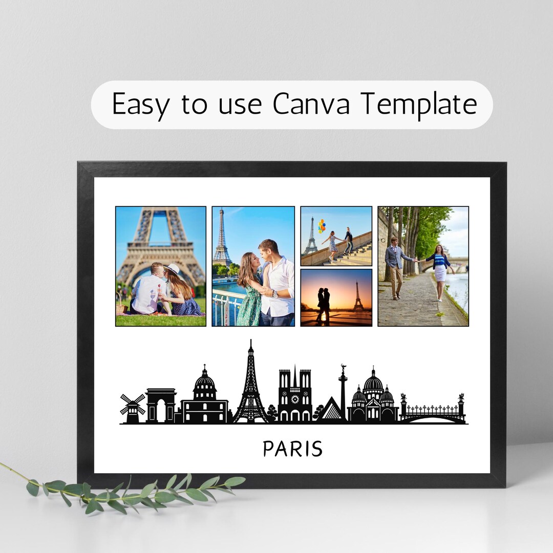 Paris Photo Collage Canva Template, Paris Trip Keepsake, Paris Skyline ...