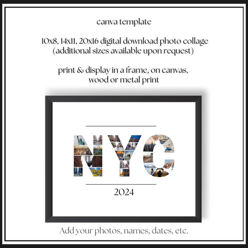 NYC Photo Collage Template for Canva, Personalized New York City Travel ...