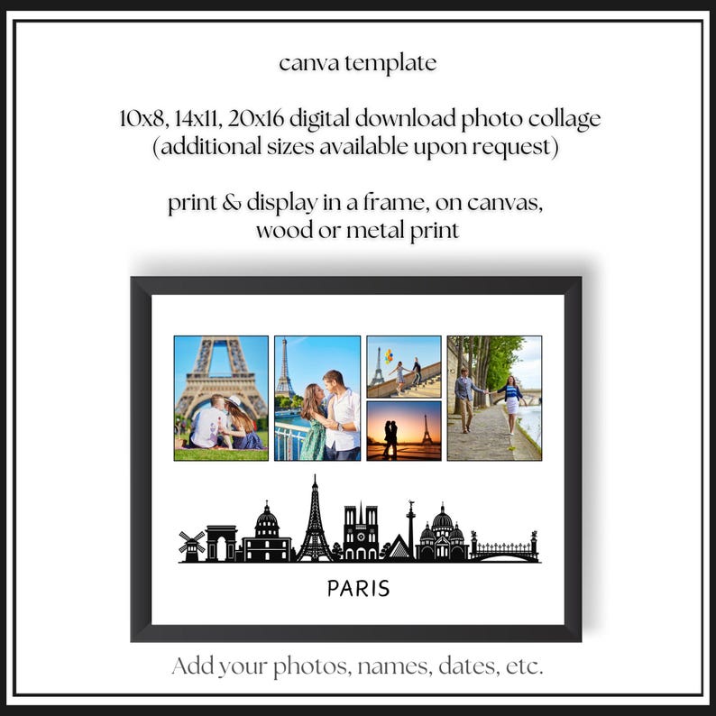 Paris Photo Collage Canva Template, Paris Trip Keepsake, Paris Skyline ...