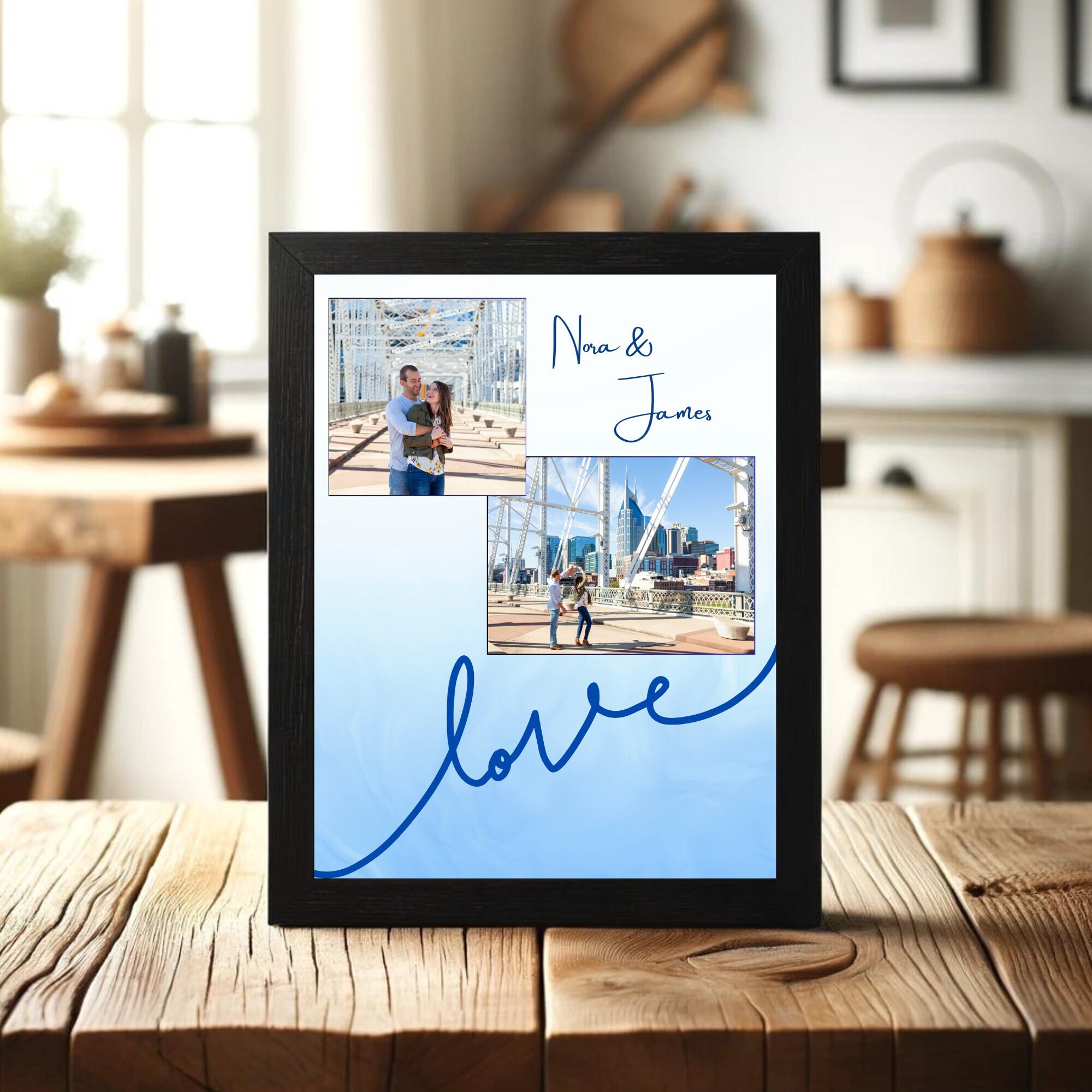 Personalized Couples Photo Collage With Blue Background and Love Script ...