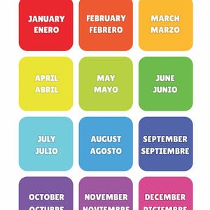 Months Poster - English, Spanish and Bilingual - Colors - Etsy
