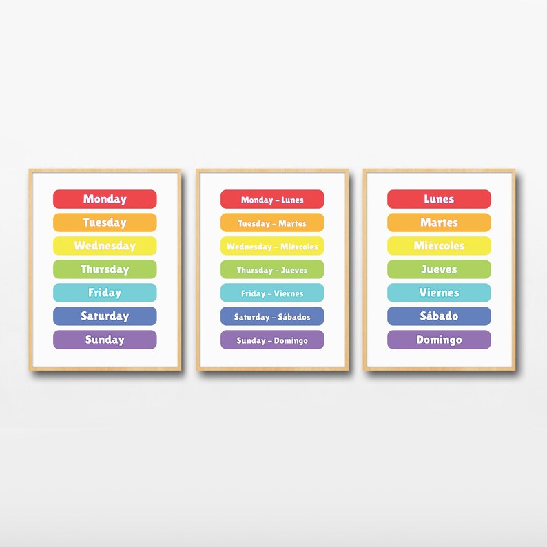 Days of the Week Poster - in English, Spanish and Both Together - Etsy
