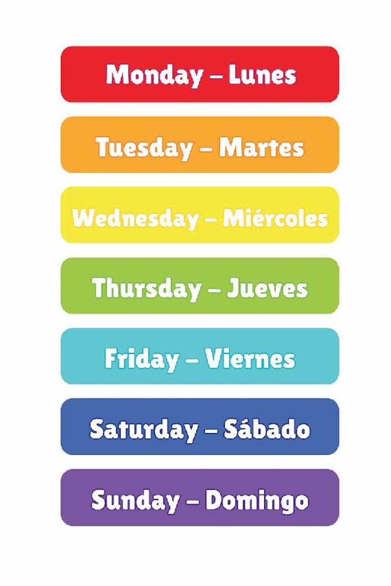 Days of the Week Poster - in English, Spanish and Both Together - Etsy