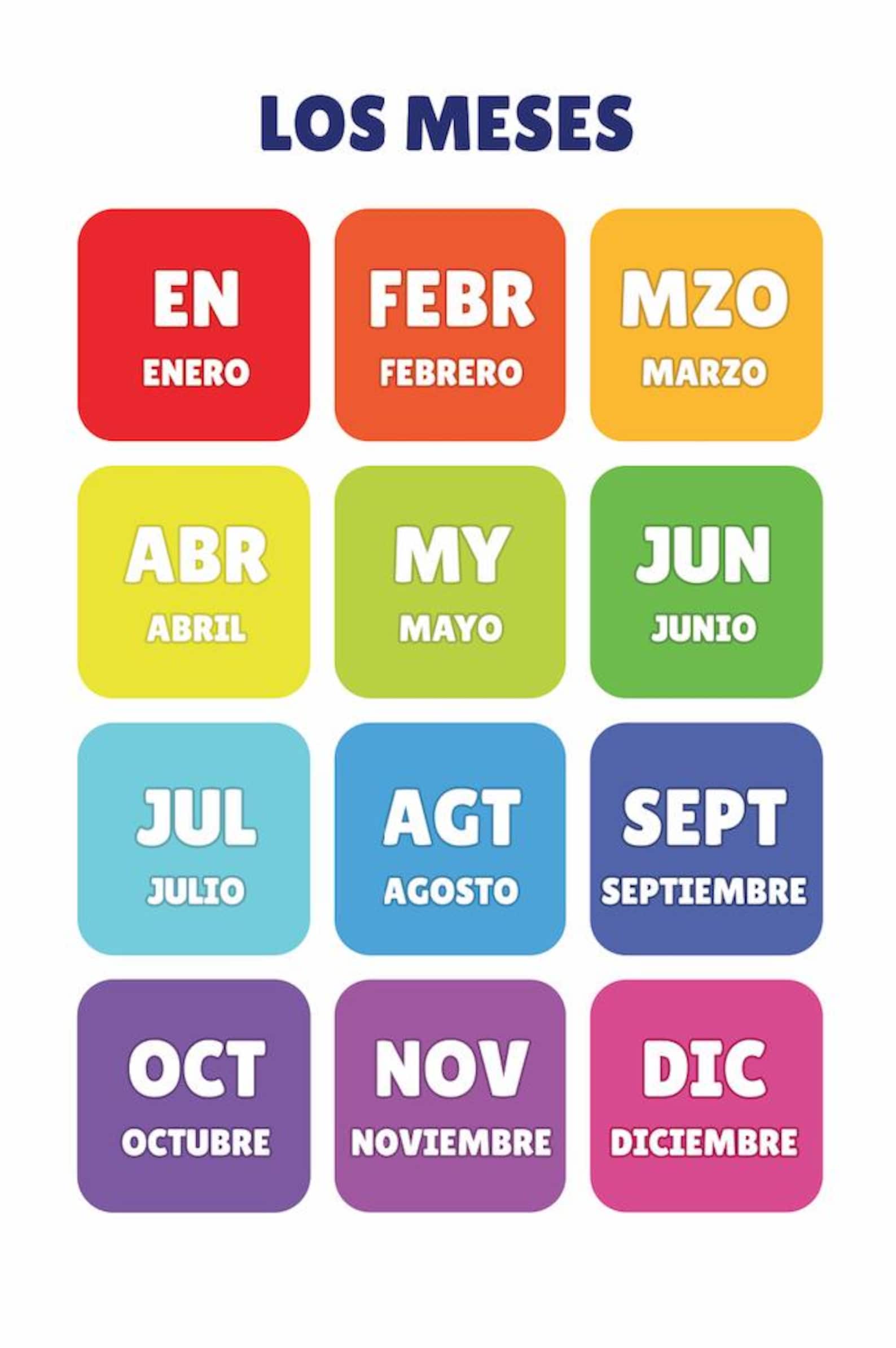 Months Poster - English, Spanish and Bilingual - Colors - Etsy