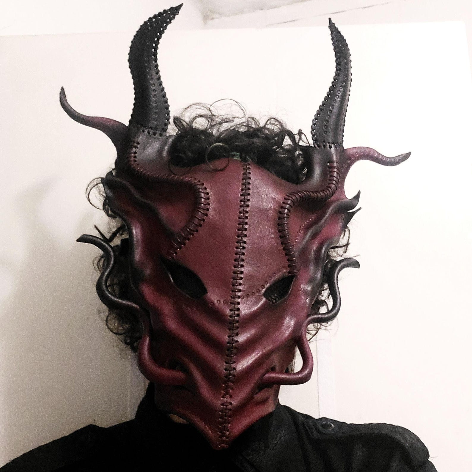 Handcrafted Red Leather Dragon Mask, Japanese Dragon, Yokai, Ghoul ...