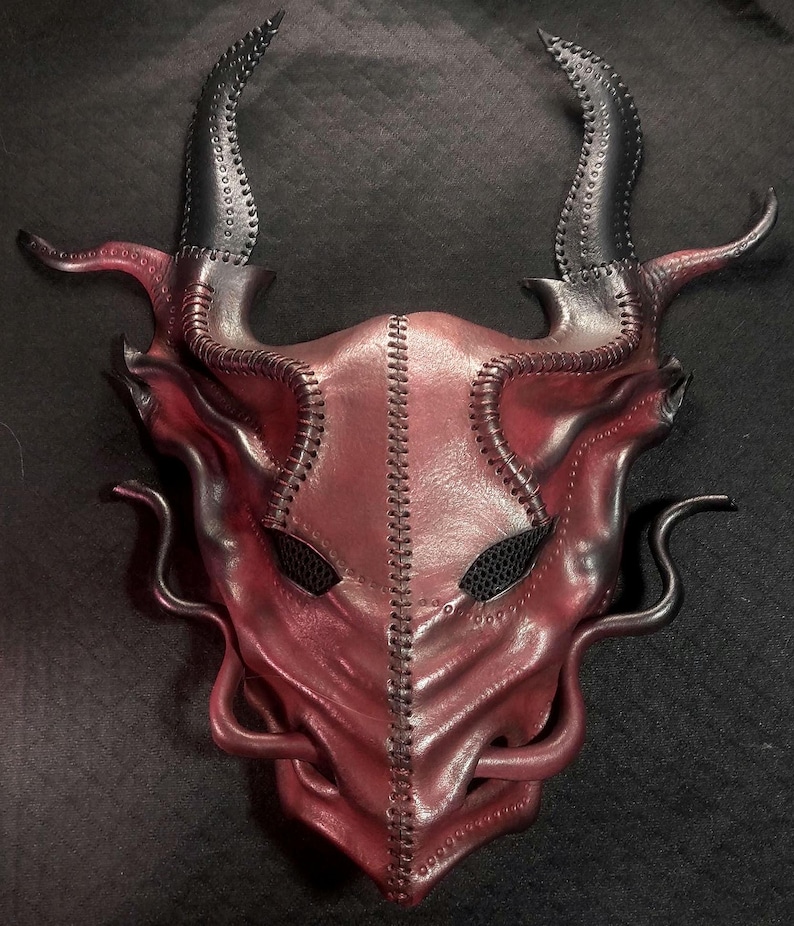 Handcrafted Red Leather Dragon Mask, Japanese Dragon, Yokai, Ghoul ...