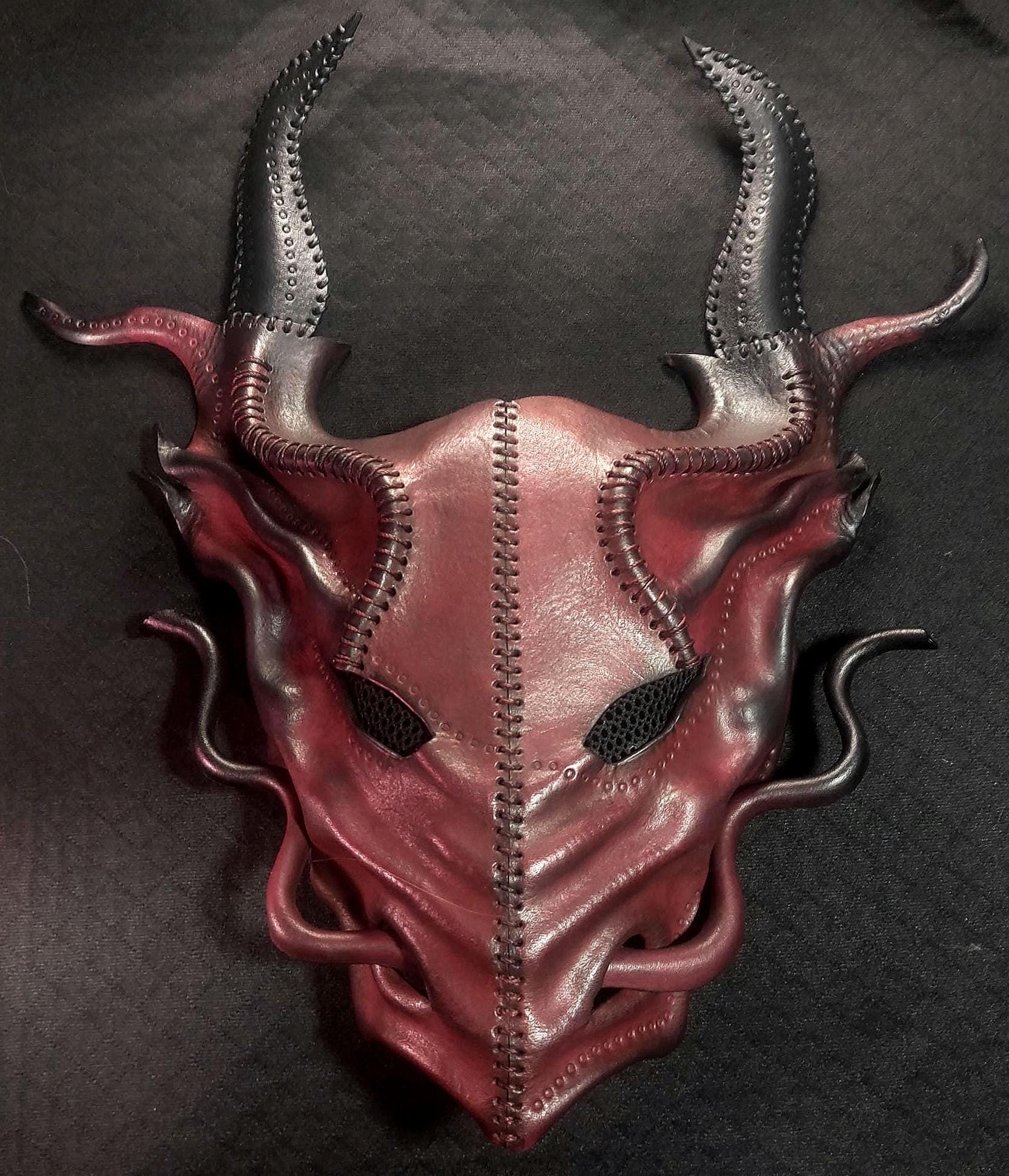 Handcrafted Red Leather Dragon Mask, Japanese Dragon Mask, Renn Faire ...