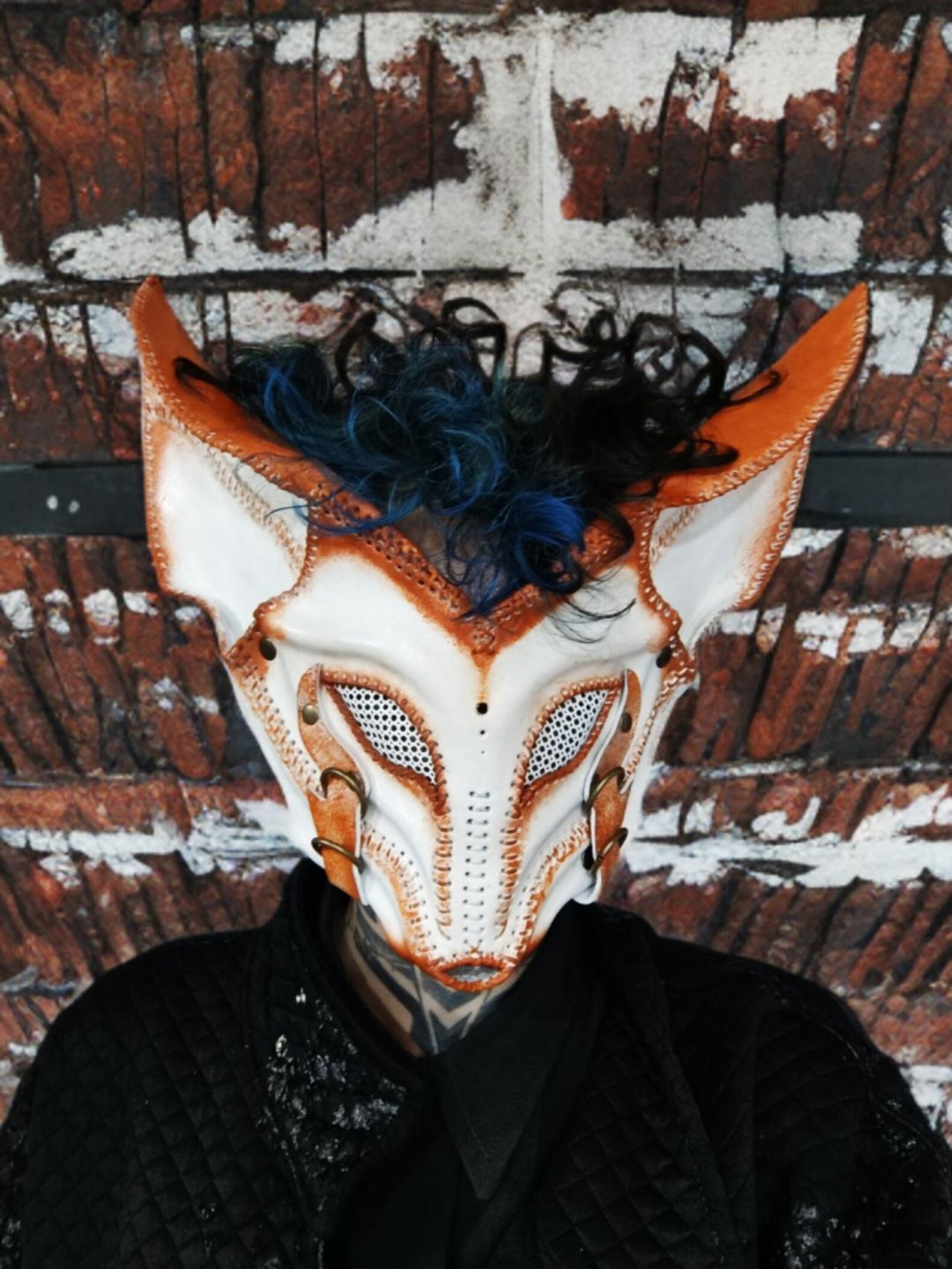 Handcrafted White Leather Fennec Fox Mask, Fox Costume, Steampunk, LARP ...