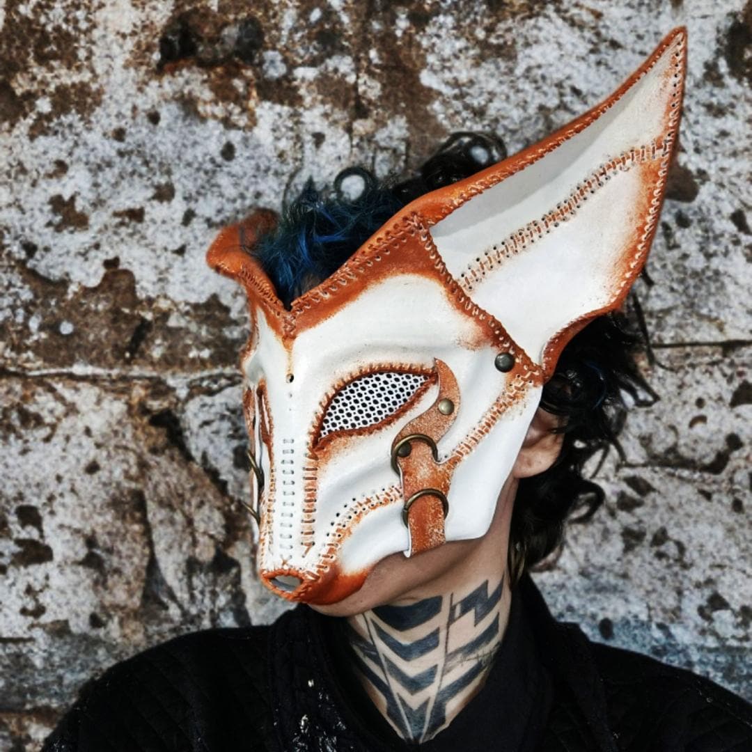 Handcrafted White Leather Fennec Fox Mask, Fox Costume, Steampunk, LARP ...