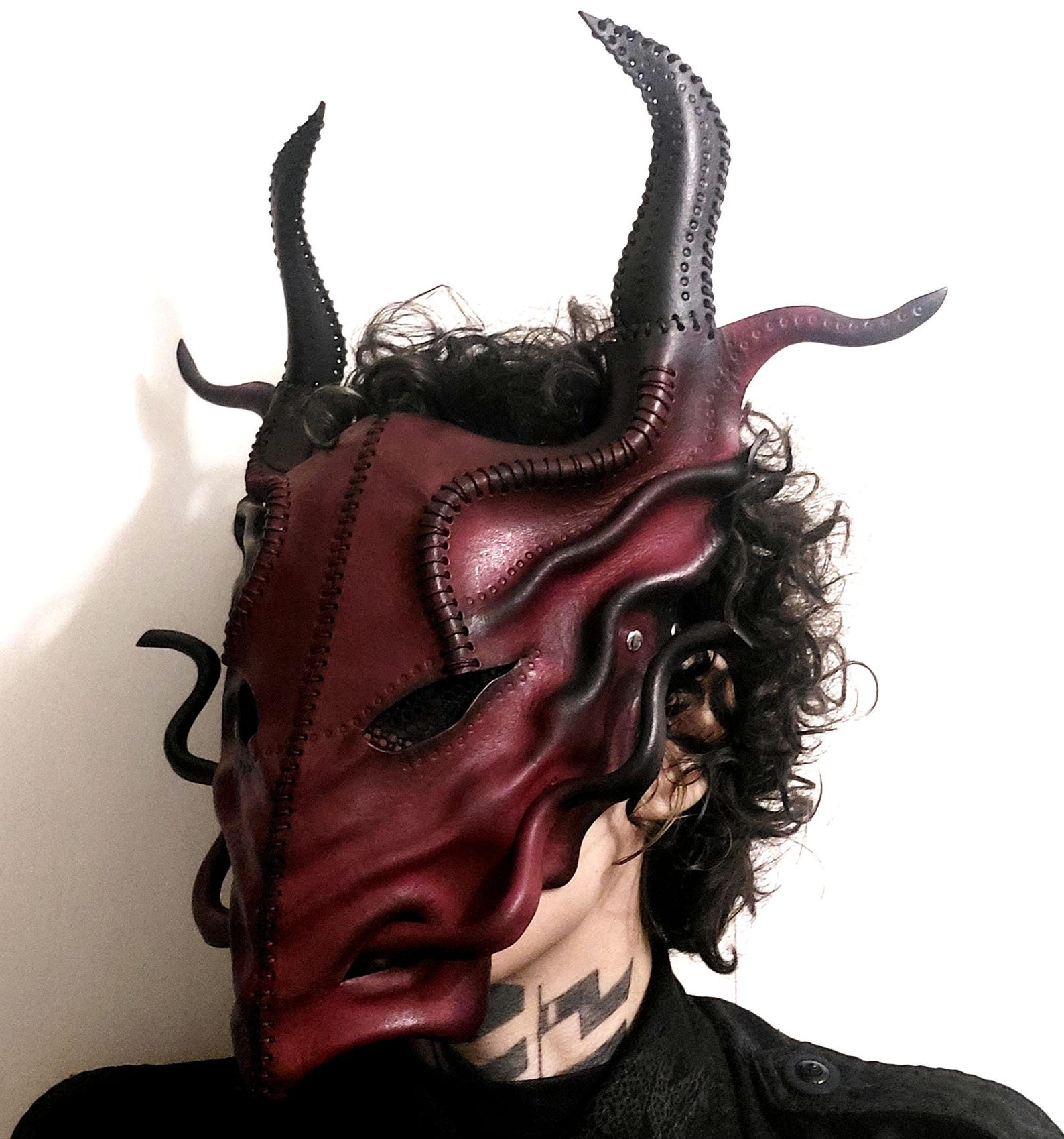 Handcrafted Red Leather Dragon Mask, Japanese Dragon, Yokai, Ghoul ...