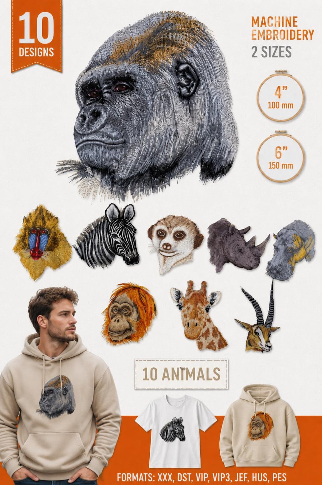 African Animals Machine Embroidery Designs Bundle 10 Wildlife ...