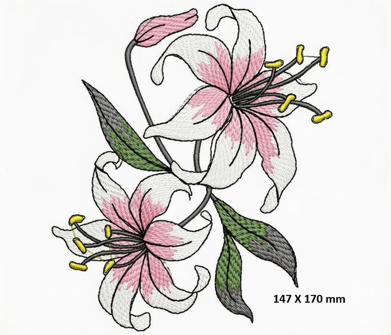 Lily Flower Machine Embroidery Designs | Set of 4 Floral Embroidery ...