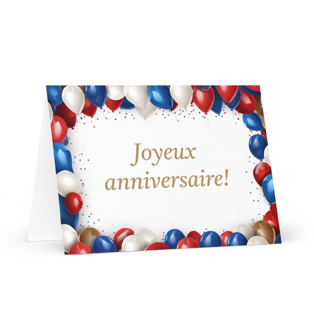 French Birthday Card Colorful France Greeting Festive Wish Balloon Gift ...