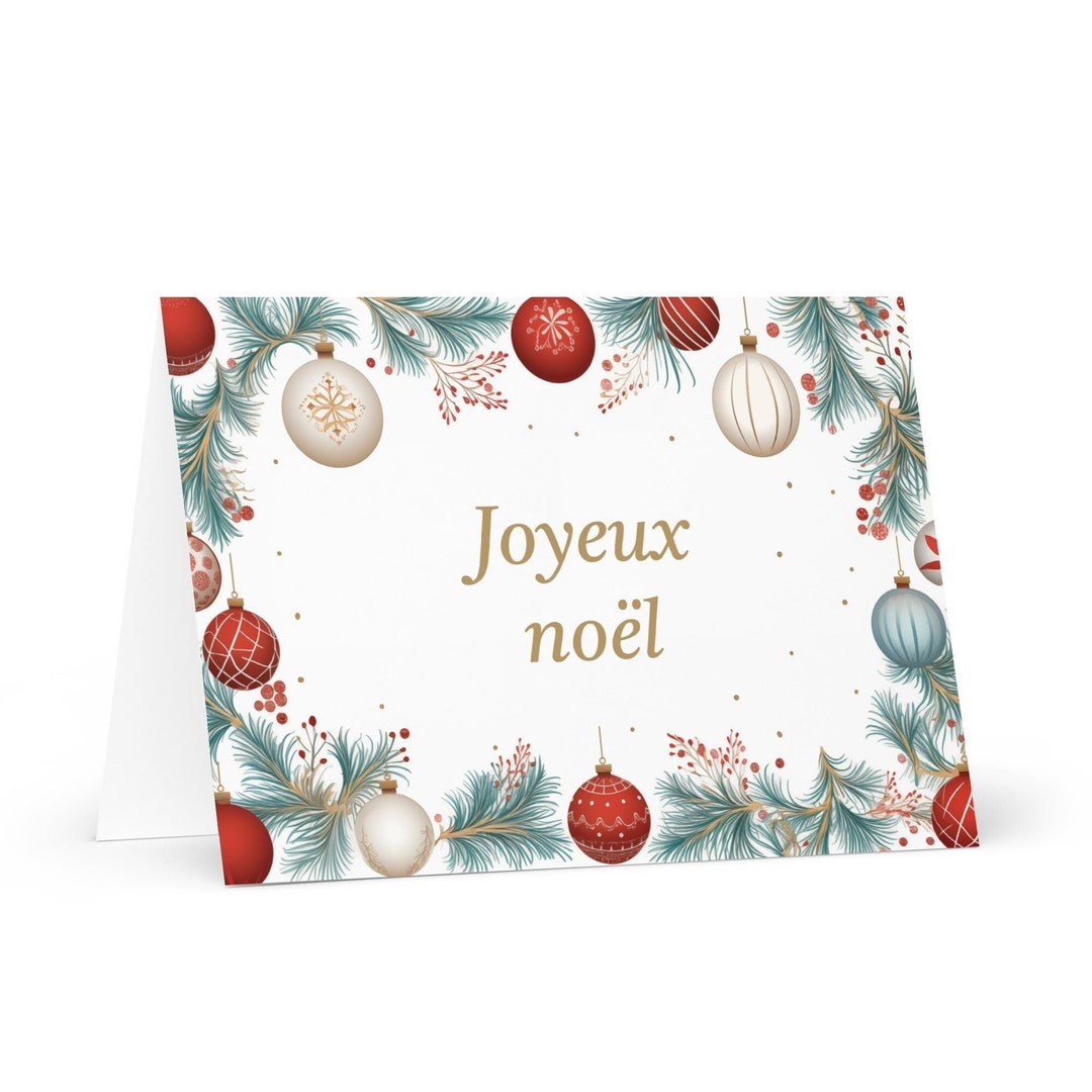 French Christmas Card France Holiday Greeting Tree Celebration Gift ...