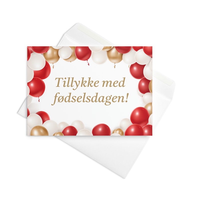 Danish Birthday Card Colorful Denmark Greeting Festive Wish Balloon ...