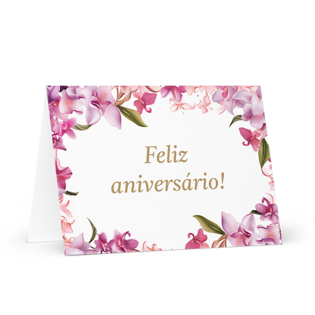 Portugese / Brazilian Birthday Card Flowers - Brazil Greeting Festive ...