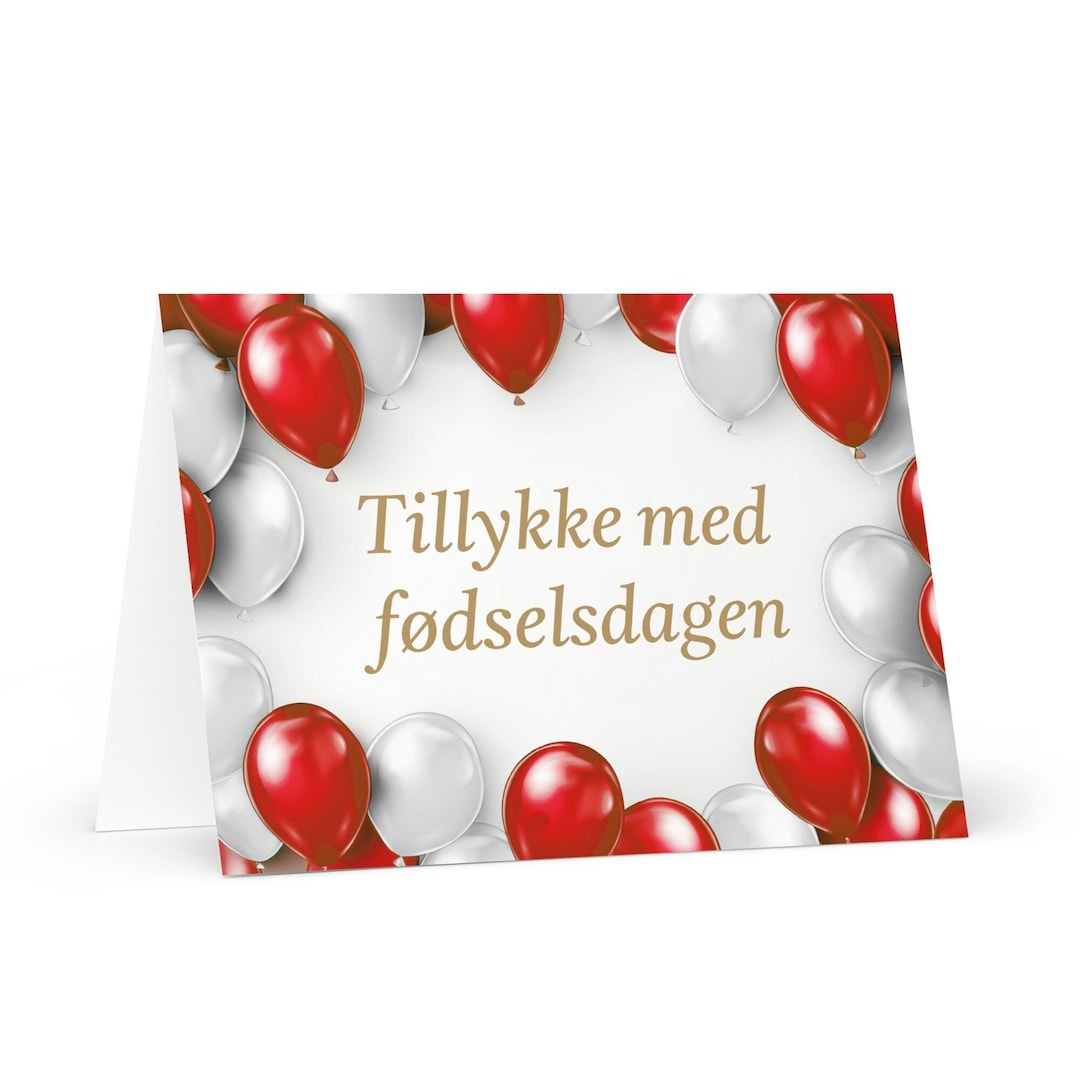 Danish Birthday Card - Colorful Denmark Greeting Festive Wish Balloon ...